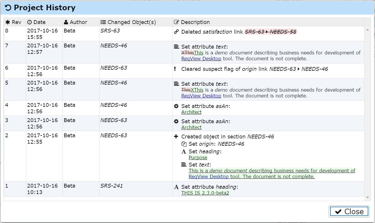ReqView 2.3.0 Beta 2 — Project History | ReqView Blog